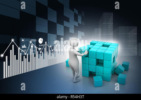3d people - man, person pushing a cube Stock Photo - Alamy