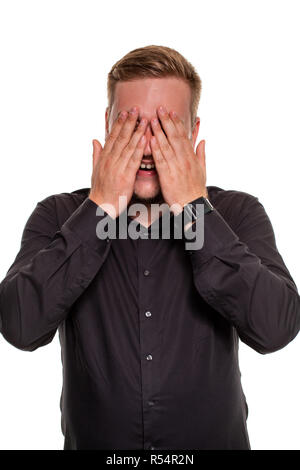 A man shows embarrassment, isolated on a white background Stock Photo ...