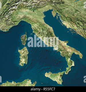 Map of Italy, satellite view and reliefs. Neighboring countries. Map ...