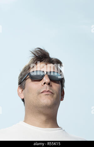 Photo portrait man wearing sunglass playing guitar gesturing like ...