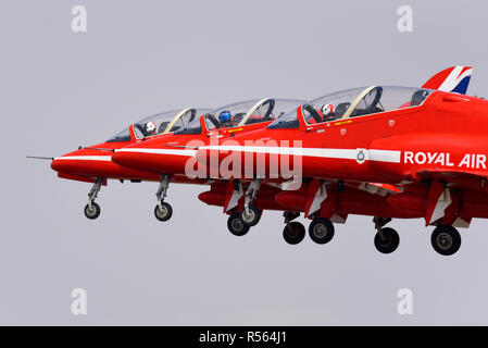 The Red Arrows get airborne for their display at RIAT 2015, Fairford, UK. Credit: Antony Nettle ...