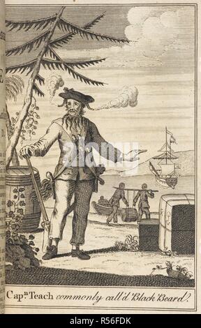 Captain Edward Teach, (Blackbeard), engraving. Portrait of Edward Stock ...