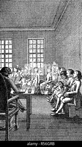 History education 18th Century School, Teacher disciplining a child ...