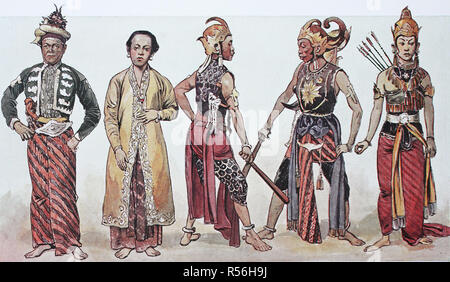 Clothing, fashion in Java, Javanese costumes, from the left, a Stock ...