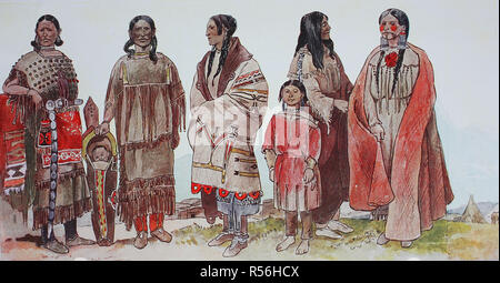 Clothing, fashion in North America, Indians, from the left, an Iowa ...