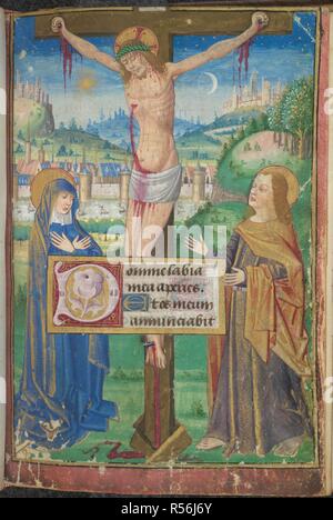 Book of Hours, Initial 'D' with the Crucifixion with Virgin, St. John ...