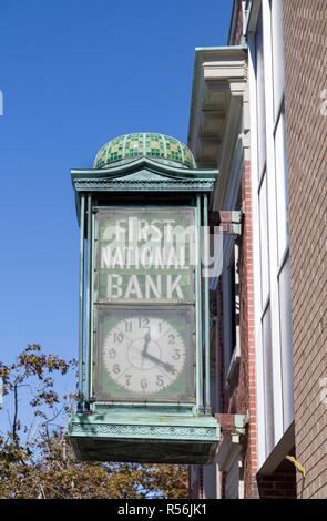 Old clock of the First National Bank in Bar Harbor, USA Stock Photo - Alamy