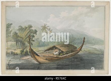 Canoe of Raiatea, Whole drawing A canoe of Ulietea Raiatea. A man, with ...