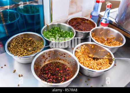 travel to China - dishes with seasonings, spices and toppings on ...