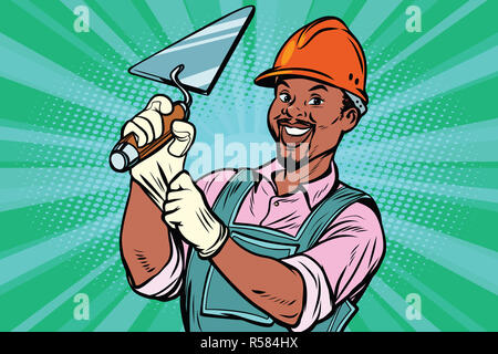 Construction worker with trowell Stock Photo - Alamy