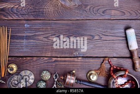 Asian religious musical instruments for meditation and notebook Stock ...