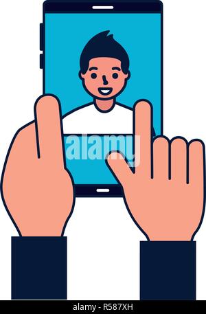 hand with mobile face scan man vector illustration Stock Vector Image ...
