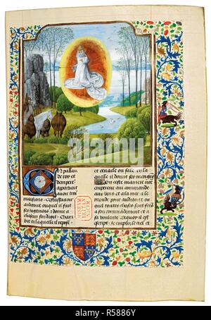 Illuminated Manuscript, Bible (part), God appears to Moses and a group ...