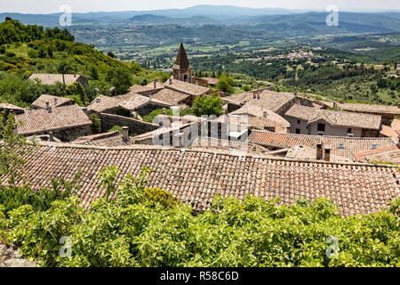 The picturesque village of Mirabel in the Ardeche, southern France ...