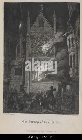 Old St Paul's Cathedral burning in the Great Fire of London, 1666 Stock ...