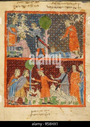 Passover scenes from the Old Testament from the 'Haggadah Pesach', or ...