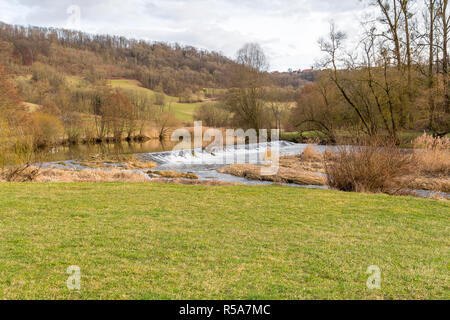 idyllic scenery at the Jagst river in Hohenlohe, a area in Southern ...
