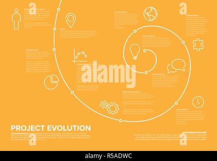 Evolution timeline template with spiral model and icons - dark version ...