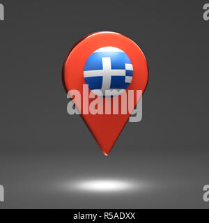 Greece map pin flag icon. Greek pennant map marker on a metal needle ...
