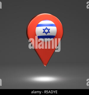 Israel map pin flag icon. Israeli pennant map marker on a metal needle ...