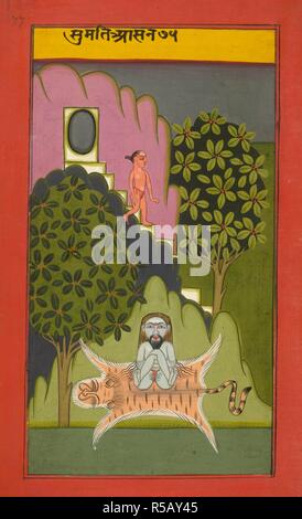India: Shiva seated on a tiger skin, the Ganges falling from his hair ...