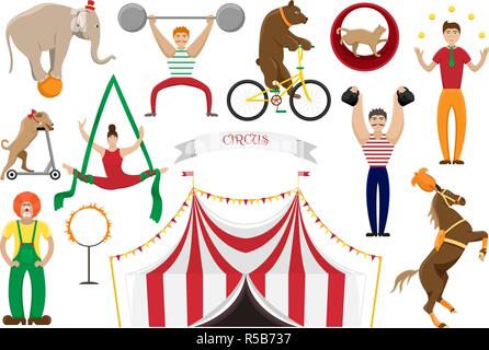 Circus performers, magician, clown, juggler, acrobat, strongman. Aerial ...