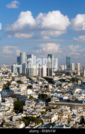 Close up to a Tel Aviv city with a blue pin needle into Israel country ...