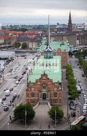 Old Stock Exchange building in central Copenhagen at night. Danish ...