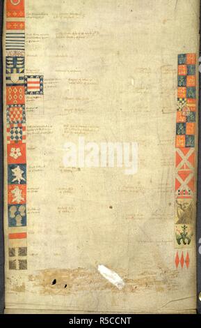 Two columns of heraldic shields bearing coats of arms. The Rous Roll ...