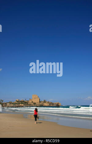 Israel, Carmel coast. Crusader fortress Chateau Pelerin in Atlit Stock ...