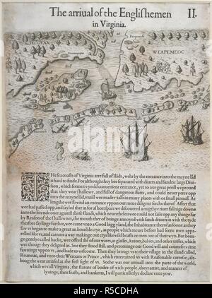 THE ARRIVAL OF THE ENGLISHMEN IN VIRGINIA, 1590 engraving published by ...