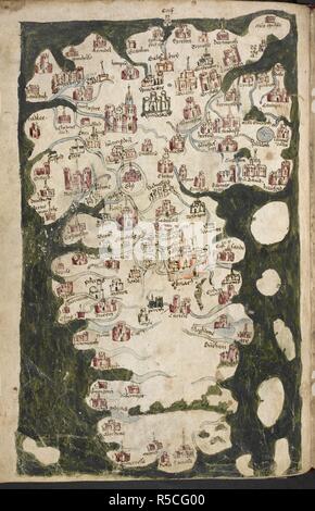 Map of England and Wales, c. 1400. Map showing England and Wales, with ...