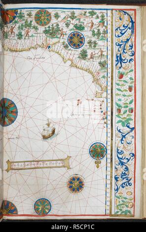 A 1542 map of the Atlantic Ocean from Boke of Idrography by Jean Rotz ...