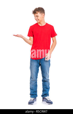happy boy holding something imaginary on hand Stock Photo - Alamy