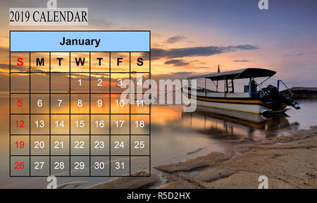 Template of 2019 Monthly Calendar with amazing nature landscape ...