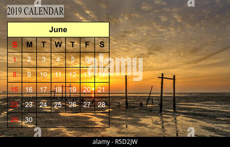 Template of 2019 Monthly Calendar with amazing nature landscape ...