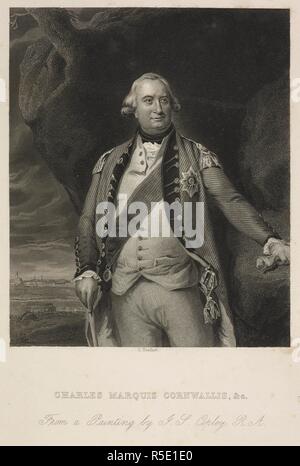 An engraving from a portrait of Charles Cornwallis, he was a leading ...