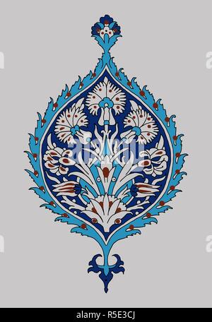 Iznik ethnic motif. Traditional Turkish floral blue ornament with tulip ...
