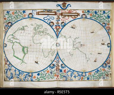 16th century Map of the World Hemispheres Stock Photo - Alamy