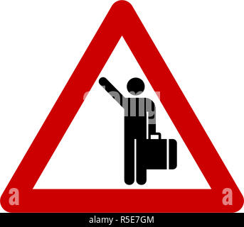 Warning sign with hitch-hiking symbol Stock Photo - Alamy