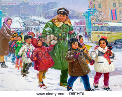 Communist propaganda poster with Kim Il Sung, Pyongyang, North Korea ...