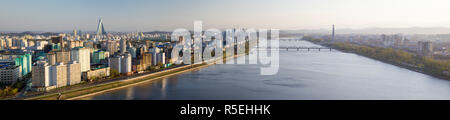 Taedong river and Skyline of Pyongyang, North Korea, Asia Stock Photo ...