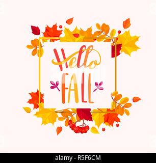 Hello autumn lettering. illustration in flat style Stock Photo - Alamy