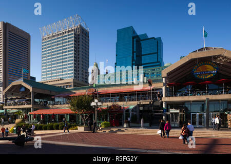 USA, Maryland, Baltimore, Inner Harbor, Harborplace Mall and USS ...