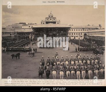 Group of men dressed as horse mounted soldiers, in colourful attire ...