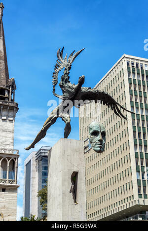 The Bolivar Condor statue & Manizales Cathedral on the Bolivar Plaza of ...