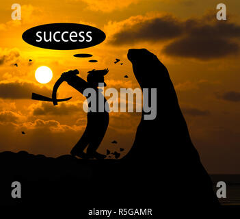 Concept skyline, Man digging mountain for inspiration Stock Photo - Alamy
