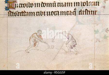 Two boys whipping a top, (Miniature only) Bas-de-page scene showing two ...