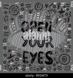 Open your eyes handwritten lettering with decoration. Poster vector ...