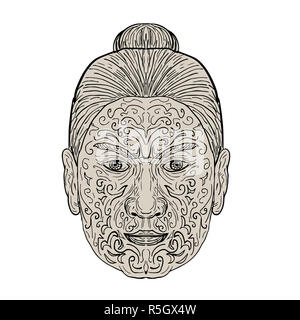 Maori Face with Moko facial Tattoo Stock Photo - Alamy